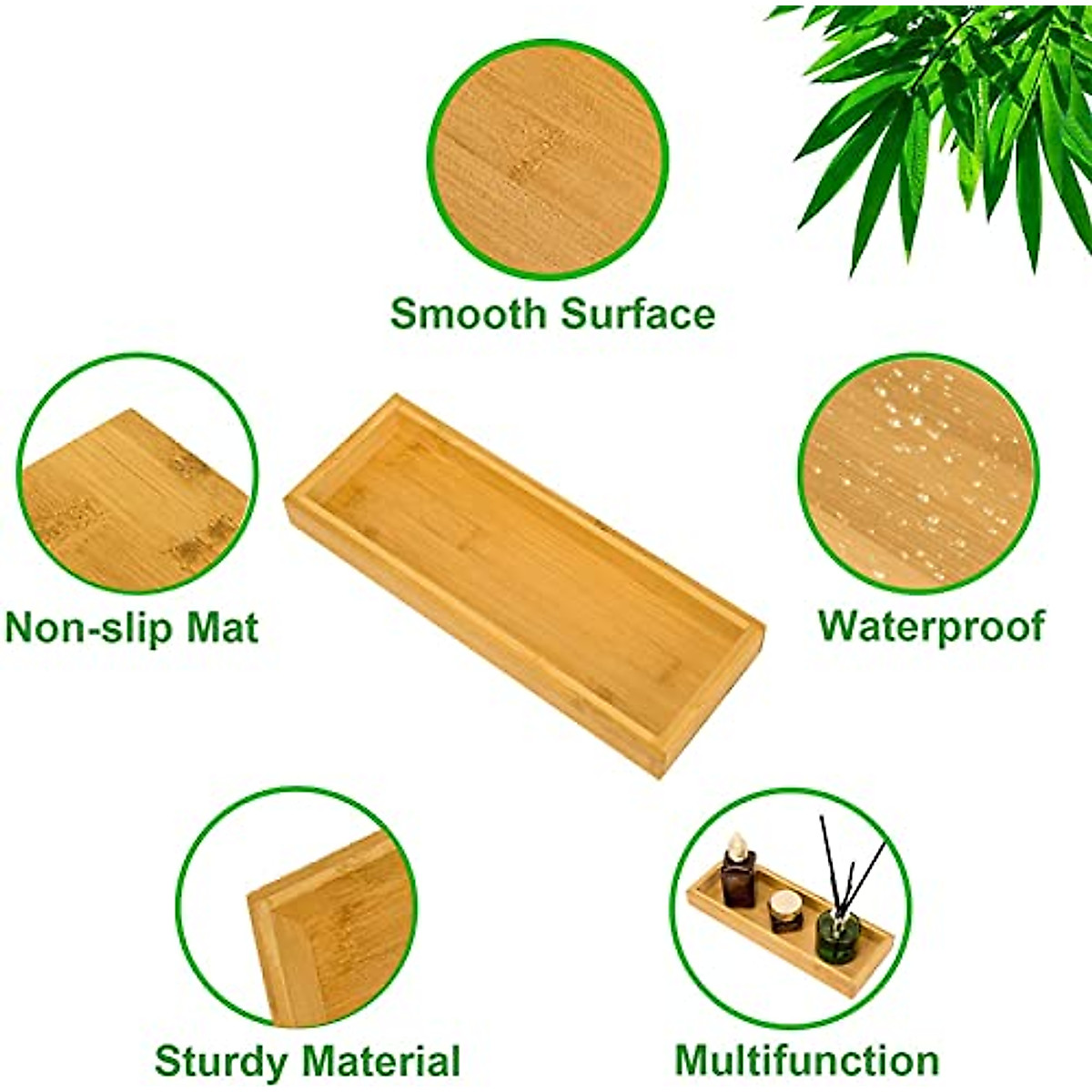 Bamboo Vanity Tray,Bamboo Tray for Bathroom,Small Tray for Dresser Counter, Toilet Tank Top Decorative Tray - Holds Small Items, Makeup Candle Perfume Ring Earring Soap Dispenser(Bamboo Tray 1 Piece)