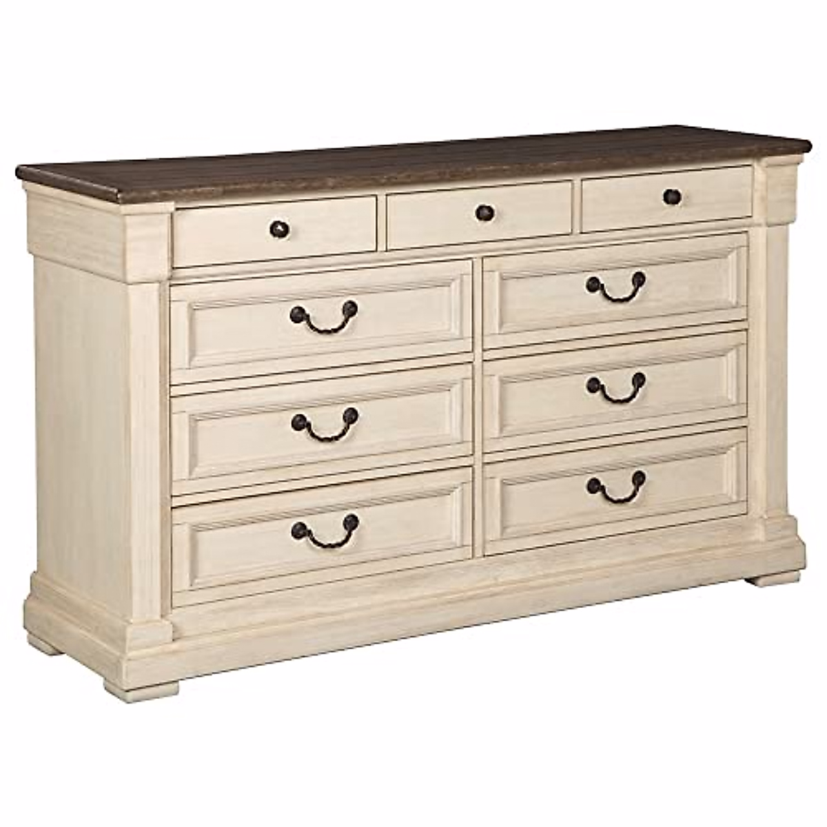 Signature Design by Ashley Bolanburg Farmhouse 9 Drawer Dresser with Dovetail Construction, Antique White, Weathered Gray