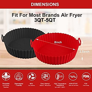 2-Pack Air Fryer Silicone Liners Pot for 3 to 5 QT, Silicone Air Fryer Liners Basket, Food Safe Air Fryer Oven Accessories, Reusable Air Fryer Silicone Liners Inserts (Top 8in,Bottom 6.8in)