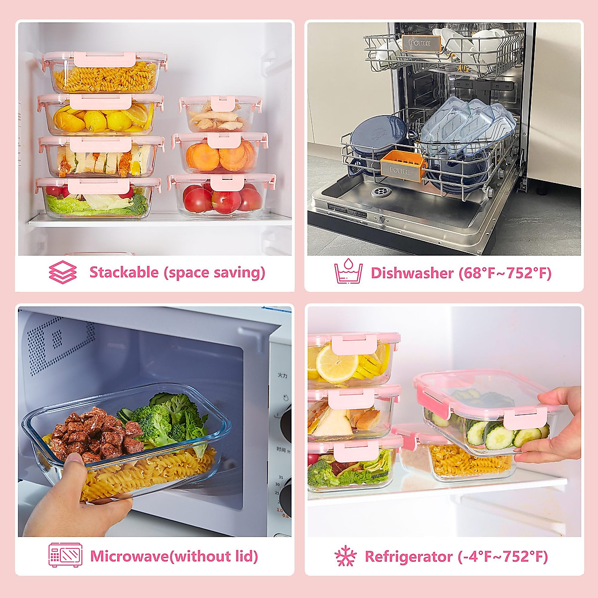 Homhut Glass Food Storage Containers with Lids 36oz Glass Meal Prep Containers Reusable Glass Bento Boxes for Adults Airtight for Microwave, Oven, Freezer and Dishwasher(4.5cup𝘅5pcs)