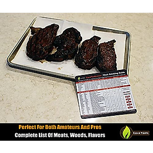 Cave Tools Meat Smoking Food Magnet Sheet with Wood Temperature Chart and Flavor Profile - Pitmaster BBQ Accessories for Smokers, Refrigerators and Metal Grills (Small)