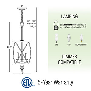 Kira Home Eleanor 26.5" 3-Light Modern Foyer Light Pendant Chandelier, Cylinder Metal Shade, Adjustable Height, Brushed Nickel Finish