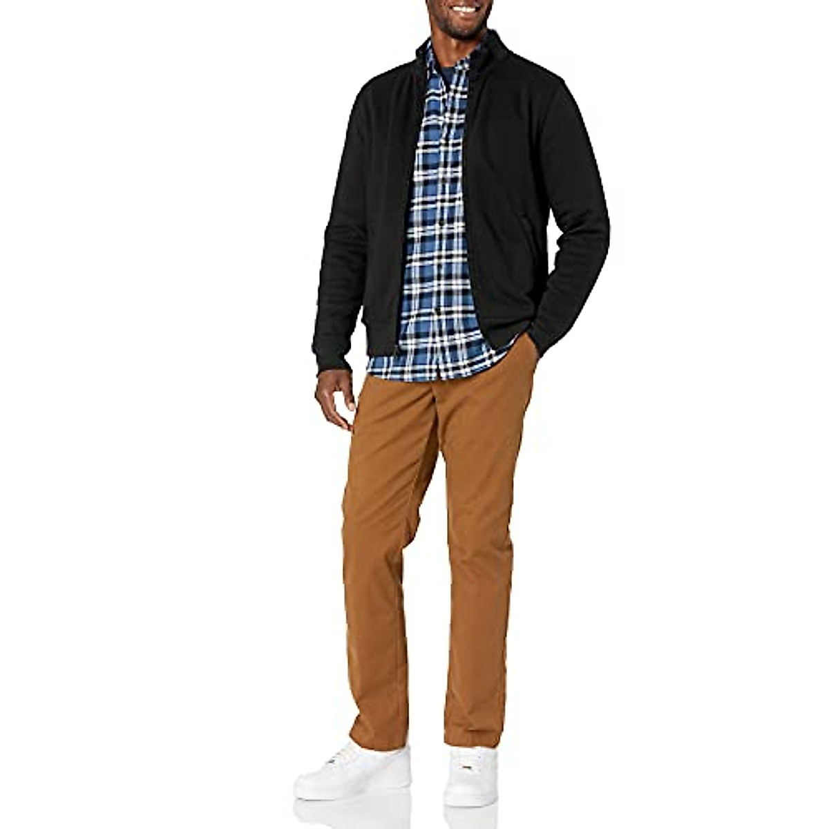 Amazon Essentials Men's Full-Zip Fleece Mock Neck Sweatshirt, Black, X-Large