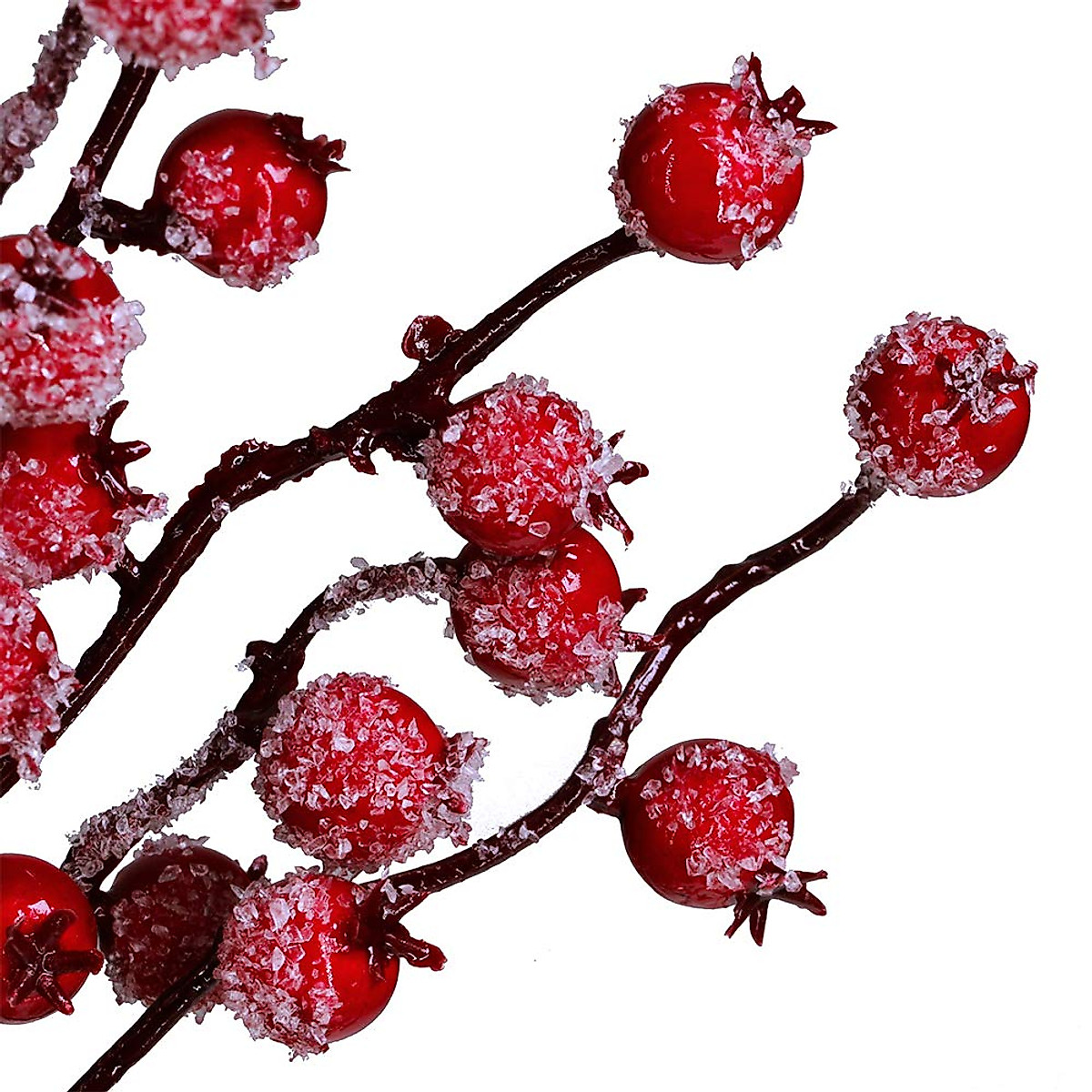 4 Pack ICY Red Berry Picks Artificial Christmas Berry Spray Iced Berry Stems Red Berry Twig Branches for Christmas Holiday Winter Floral Arrangement Centerpiece Seasonal Decoration 18.8" Tall