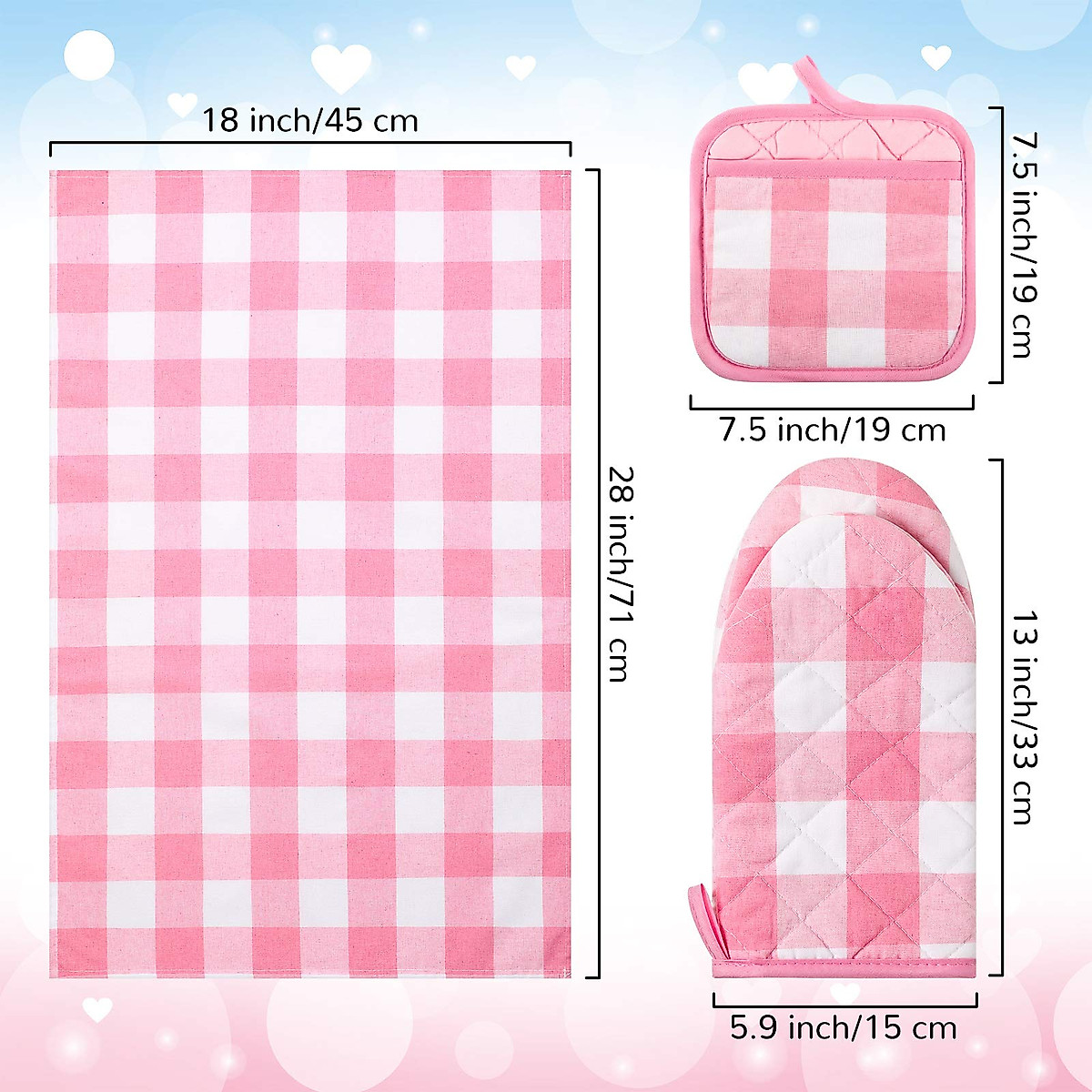 Patelai 6 Pcs Valentines Day Buffalo Plaid Pot Holders Kitchen Towels Oven Mitts Dish Towels Set Potholder Glove Heat Resistant Non Slip Holder for Baking Cooking Grilling