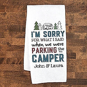 CANARY ROAD Funny Camper Waffle Weave Dish Towel | Personalized Kitchen Towel | Travel Trailer Gift | Camper Accessories | Personalized Dish Towel | Camper Decor