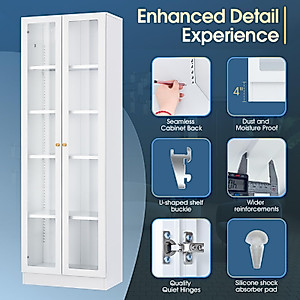 IRONMIX Modern Display Cabinet with Doors, Metal Curio Display Cabinet with Adjustable Shelves, 70.87" H Display Case, White Book Shelf with Storage for Home Office Living Room