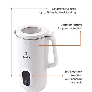 NUTR Machine Automatic Nut Milk Maker, Homemade Almond, Oat, Coconut, Soy, or Plant Based Milks and Non Dairy Beverages, Boil and Blend Single Servings, Stainless Steel, Self-Cleaning, White