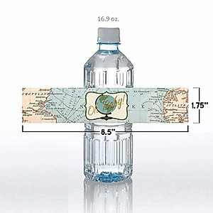 Adventure Awaits Gender Neutral Baby Shower Waterproof Water Bottle Sticker Wrappers 20 Wrap Around Labels Sized 1.75" x 8.5" by AmandaCreation
