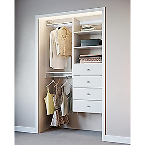 Closet Kit with Hanging Rods, Shelves & Drawers - Corner Closet System - Closet Shelves - Closet Organizers and Storage Shelves (White, 51 inches Wide) Closet Shelving