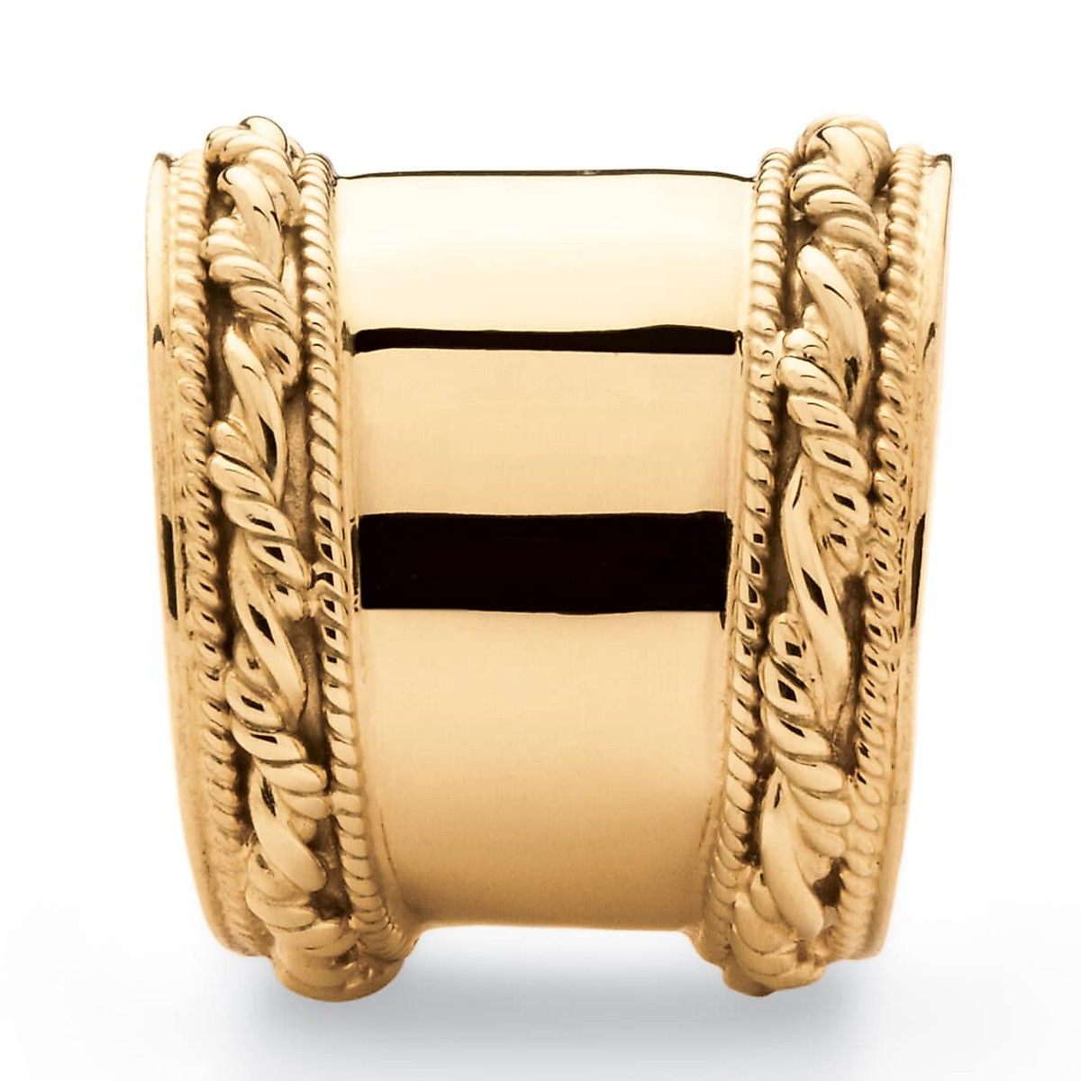PalmBeach Jewelry Yellow Gold-Plated or Sterling Silver Cigar Band Style Rope Detail Ring (13mm) Size 7