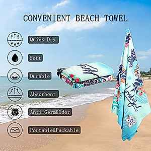 Auxory Beach Towel,30"x60" Microfiber Beach Towels for Travel, Quick Dry Towel for Swimmers Sand Proof Beach Towels for Women Men Girls Kids, Cool Pool Towels Beach Accessories Absorbent Towel