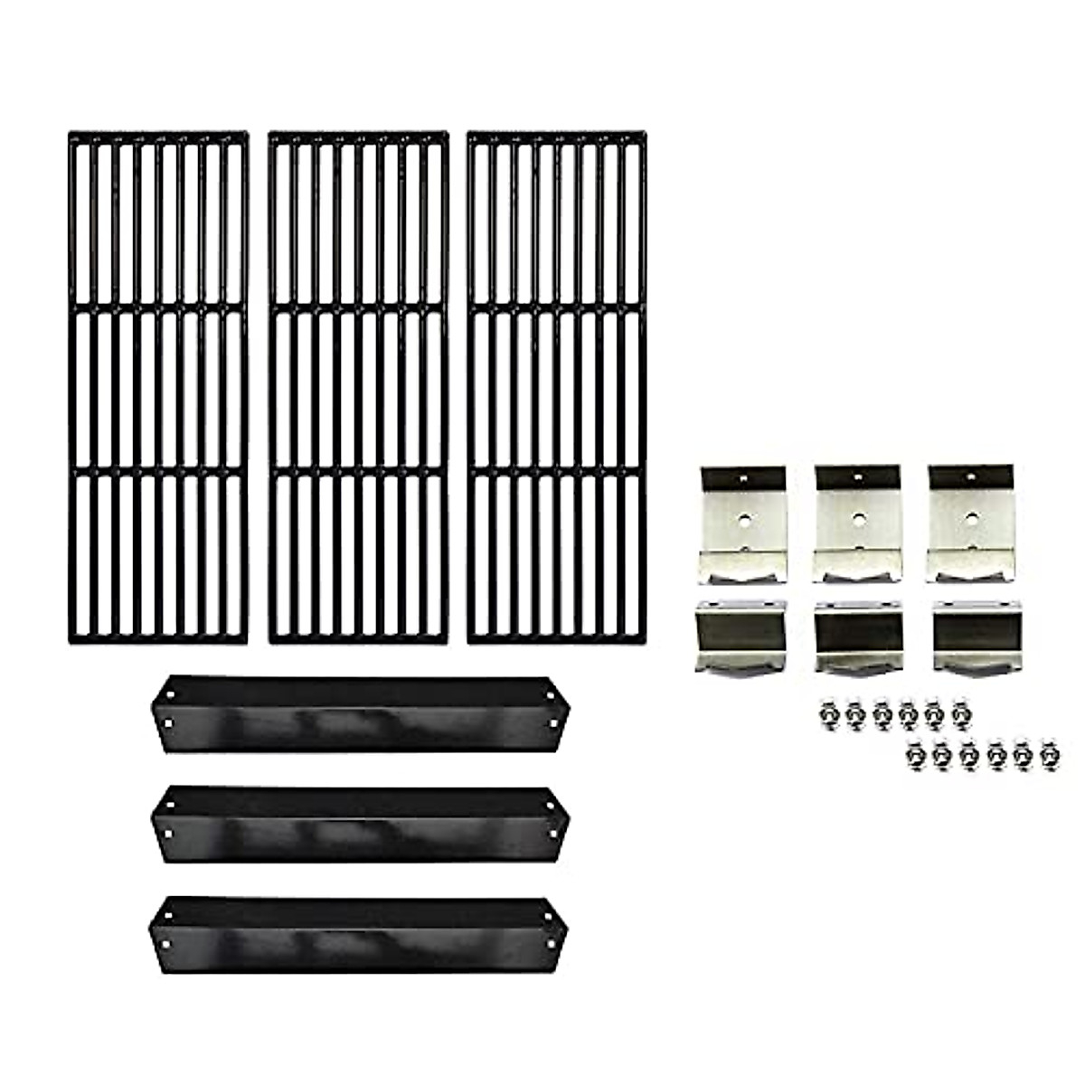 Hongso Grill Grates, Heat Plates, Heat Plate Brackets & Burner Hanger Brackets (Mounting Screws Included) Bundle for Chargriller 5650, Chargriller 5050 Duo, Chargriller 3001 Grills