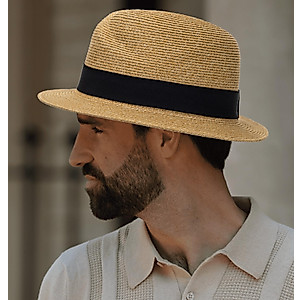 Straw Fedora-Sun-Hats for Women Men Summer Short Brim Roll Up Trilby Hat Packable Panama-Jazz Beach Hat(Size:M) Khaki