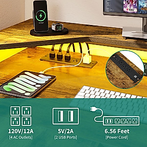 YITAHOME L Shaped Desk with Power Outlets & LED Lights, 65" Corner Computer Desk with File Drawer & Lift Top, Home Office Desk Height Adjustable Desk with Monitor Stand, Rustic Brown