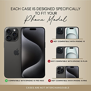 Bandolier Hailey Crossbody Wallet Phone Case for iPhone 15 Pro Max. 100% Genuine Pebble Leather with Pewter Hardware. Adjustable & Removable Strap. Expandable Flip Card Holder. Black with Pewter