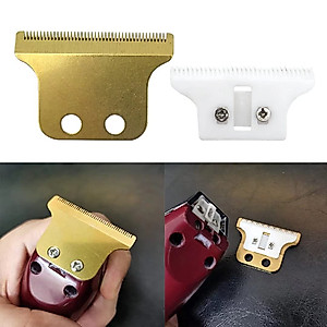 Adjustable 2 Hole Double Wide Trimmer Replacement Blade for Wahl Detailer #8290 5 Star Razor Edger #8051 G-Whiz #8986 Sterling Definitions #8085(Ceramic + Gold Blade)