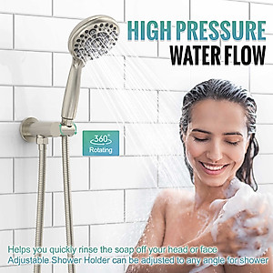 SR SUN RISE Shower Faucet - 3 Function High Pressure 10 Inch Shower Head System- 6 Setting Handheld Shower Head Fixtures- Valve Included - Brushed Nickel