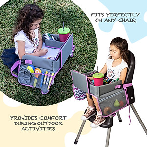 Kids Travel Tray, Car Seat Tray for Kids Travel with Dry Erase Board for Your Child's Rides and Flights, Travel Tray for Kids Car Seat, Kids Road Trip Essentials (Pink)