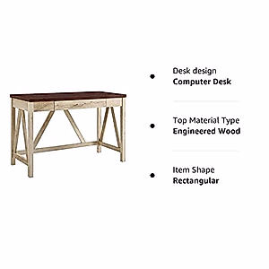 Walker Edison Rustic Farmhouse Wood Computer Writing Desk Home Office Workstation Small, 46 Inch, White Oak and Brown