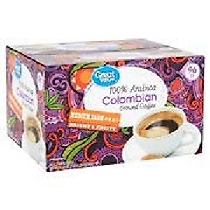 Great Value 100% Arabica Colombian Coffee Pods, Medium-Dark Roast, 96 Count- 0.33 each (Pack of 1)