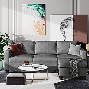 YESHOMY Convertible Sectional Sofa, L-Shaped Couch with Soft Seat and Modern Cotton Fabric for Small Space, Living Room Settee with Comfortable Backrest, Dark Gray