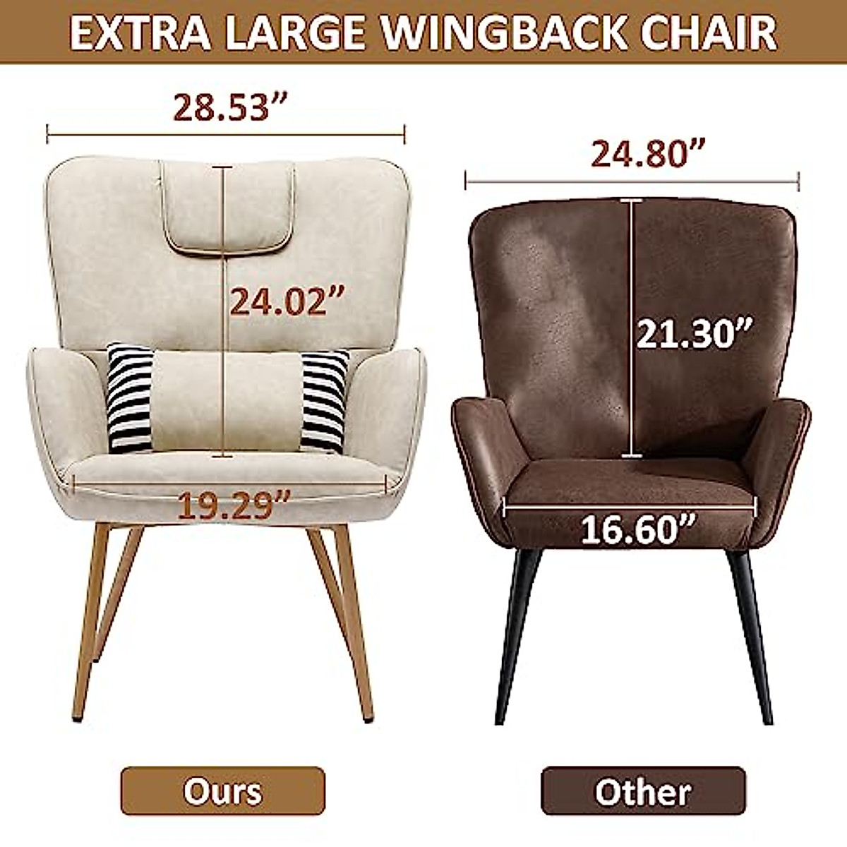 FERFALDER Upholstered Wingback Chair, Accent Chair with Ottoman, Comfy Living Room Chairs, Faux Leather Arm Chairs for Living Room, Bedroom, Office and Study, Beige
