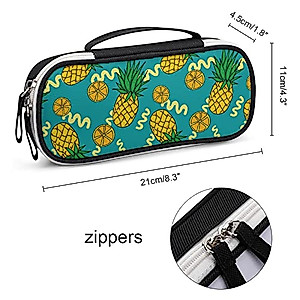 Pineapple and Lemon Pattern Printed Pencil Case Bag Stationery Pouch with Handle Portable Makeup Bag Desk Organizer
