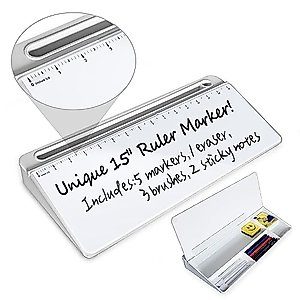 Desk Whiteboard Dry Erase Glass Whiteboard with 15“ Ruler Marker,Tilted Notepad Computer Keyboard Stand with White Dry Erase Board Surface, Desktop White Board to-do List Memo Notepad,White