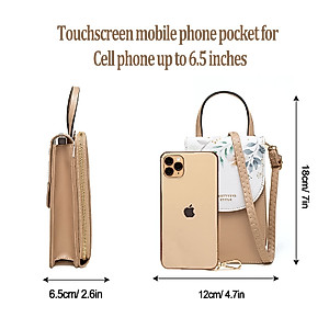 Skyearman Crossbody Cellphone Purse with Handle Womens Touch Screen Phone Bag Small Shoulder Purse for iPhone 1212 MiniXXR (Khaki)