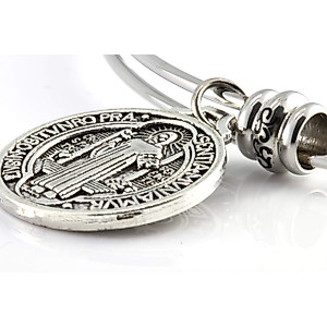 San Benito Bracelet | St Benedict Medals are Great Catholic Gifts or Confirmation Gifts and Medalla de san Benito a Stainless Steel Bangle for Sensitive Skin a Saint Benedict Bracelet for Men or Women