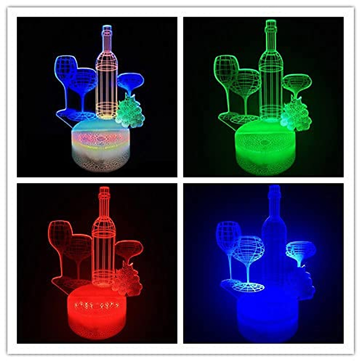 3D Night Light Wine Cup Bottle Optical Illusion Lamp Creative Gift Visual Lamp Dynamic Touch LED Three Colorful Bedroom Decorations Chirstmas Festival Birthday Valentines Day Desk Lamp