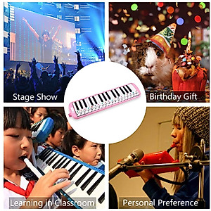 Vangoa 32 Key Melodica, Musical Instrument Air Piano Keyboard, Melodicas with Carrying Bag, Double Mouthpieces, Wipe Cloth, Key Stickers, Long Tubes (Pink)