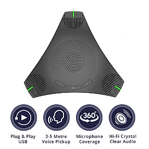 Project Telecom | Omni-Directional Hi-Fi Audio Conference USB Speakerphone with Microphone | Compatible with Microsoft Teams | Zoom | Cisco Webex | VoIP Softphone Applications