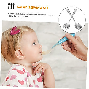 HOMSFOU Salad Spoons 2pcs s Serving Forks Appetizer Fork Salad Spoon Serving Spoon Salad Serving Utensils Korean Spoon Stainless Steel Fork Spoon Salad Fork European Style Ice Cream Child