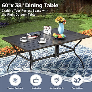 SUNSHINE VALLEY 7 Piece Patio Dining Set for 6, Rectangular Steel Dining Table with Umbrella Hole and 6 Chairs, Outdoor Table and Chairs Set for Lawn Backyard and Deck, Blue