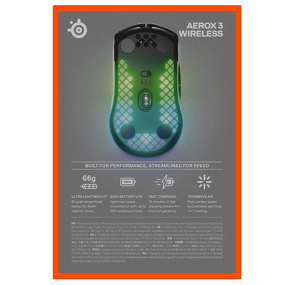 SteelSeries Aerox 3 Wireless - Super Light Gaming Mouse - 18,000 CPI TrueMove Air Optical Sensor - Ultra-lightweight Water Resistant Design - 200 Hour Battery Life