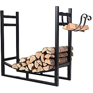 PHI VILLA Heavy Duty Firewood Racks Indoor/Outdoor Log Rack with Kindling Holder, 30 Inches Tall, Black