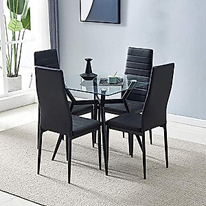 Knocbel Modern Square Glass Dining Table with Metal Legs, 177lbs Weight Capacity, 31.5" L x 31.5" W x 29.5" H (Clear and Black)