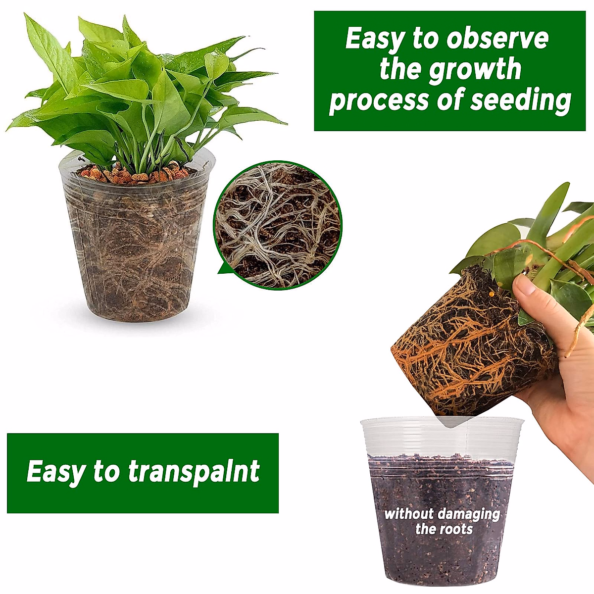 Plastic Nursery Pots - 36 Pieces 7 / 5 / 4 Inch Soft Transparent Plastic Gardening Pot Planting with Drainage Hole for Seedling Succulent Vegetable Flowers Cuttings