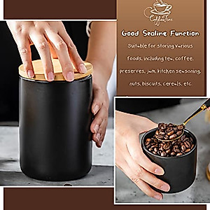 Hoolerry Black Kitchen Canisters Airtight Coffee Canisters Set with Bamboo Lids Set of 6 Flour and Sugar Containers Ceramic Airtight Jar for Food Coffee Tea Spice Seasoning, 3 Sizes