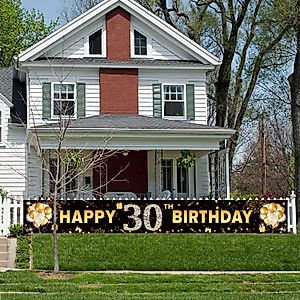30th Birthday Party Decorations Yard Banner for Women Men, Black Gold Thirty Year Old Birthday Party Decorations for Him Her, 157 x 20inch Extra Large Birthday Party Backdrop Supplies PHXEY