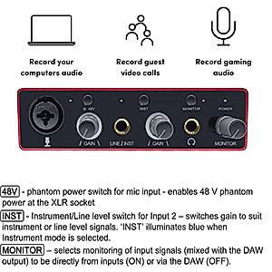 Audio Interface USB Audio Interface with Mic Preamplifier USB Audio Mixer Recorder with 48V Phantom Power, 24 Bit, Support Tablet, Computers and Other Equipment Recording （NO DAW Software included）