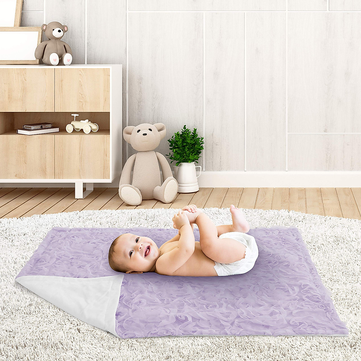 Sweet Jojo Designs Purple Floral Rose Baby Girl Blanket Receiving Security Swaddle for Newborn or Toddler Nursery Car Seat Stroller Soft Minky - Light Lavender Flower Elegant Boho Shabby Chic Luxury