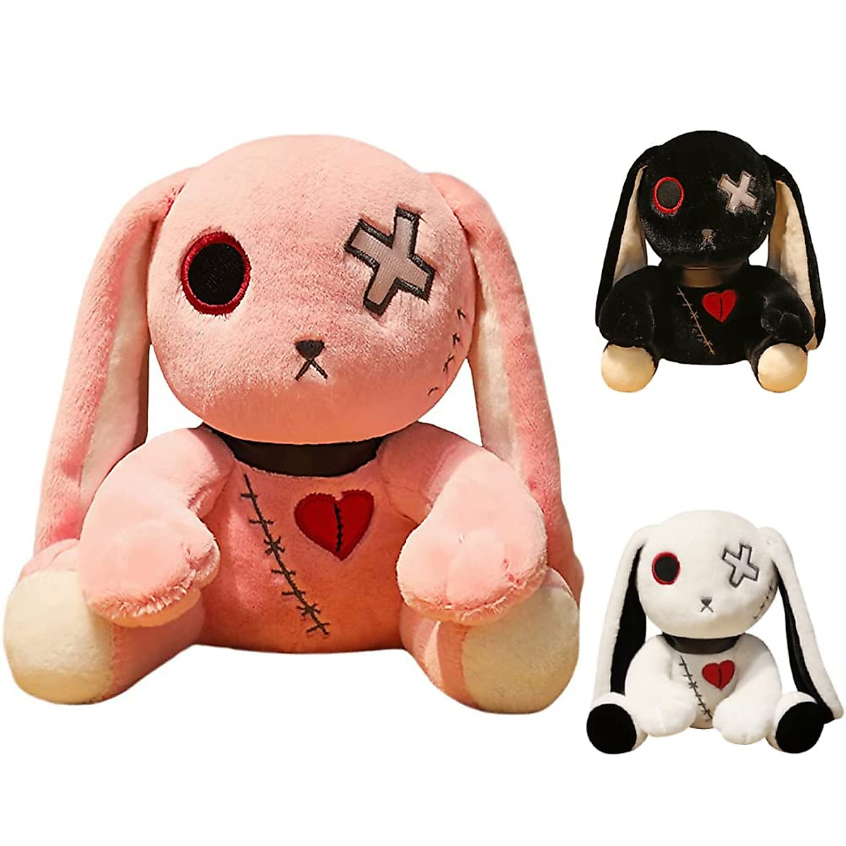 HNZQE Creepy Gothic 11.8" Pink Bunny Plush Doll Pillow Kawaii Stuffed Animal Crazy Rabbit Plushie Toy Easter Halloween Birthday Gifts for Girl Boy (11.8",Pink)