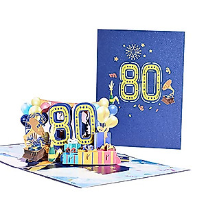80th Greeting Birthday Cards, Pop Up Happy 80th Birthday Card for Him or Her, Cheers 80 Years Old Birthday Cards Best for Husband, Wife, Mom, Dad, Sister, Brother, Friend