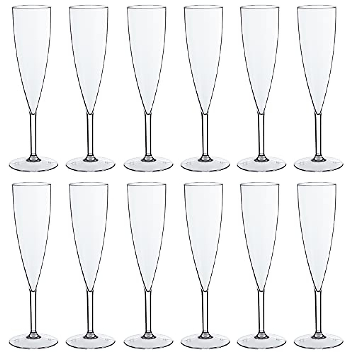 US Acrylic Plastic 5 ounce One Piece Champagne Flute in Clear | Set of 12 Wine Stems | Reusable, BPA-free, Made in the USA, Top-rack Dishwasher Safe