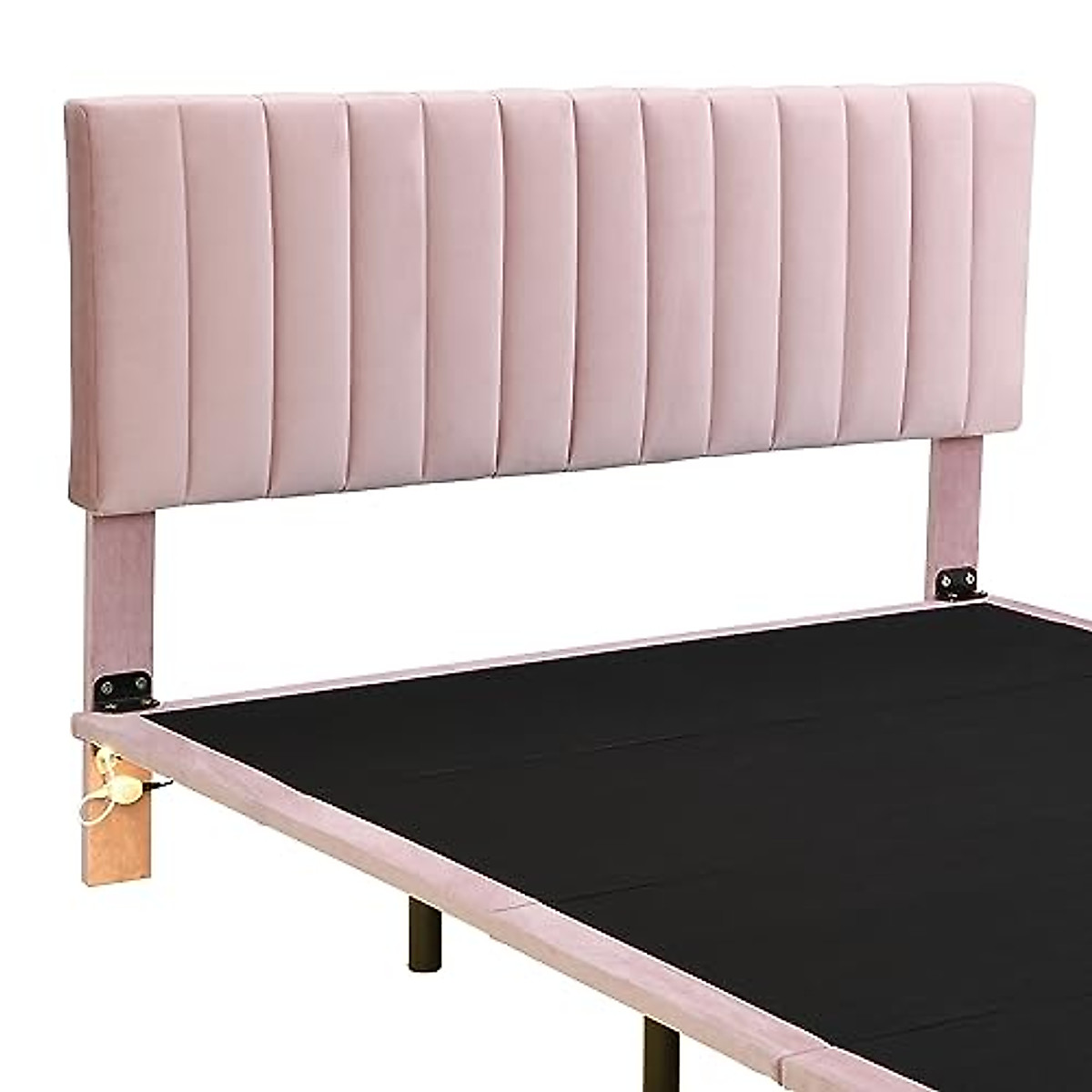 Livavege Queen Floating Bed Frame with LED Lights, Velvet Upholstered Platform Bed with Headboard for Bedroom, Modern Bedframe Queen Size with Spacious Under-Bed Storage, Easy Assembly
