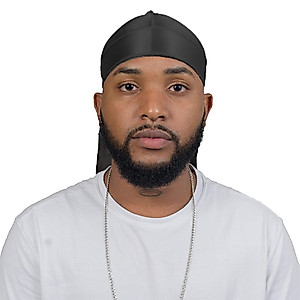ForceWave Silky Durag for Men Wave Cap Satin Dorag for Men Women 360 Wave Black