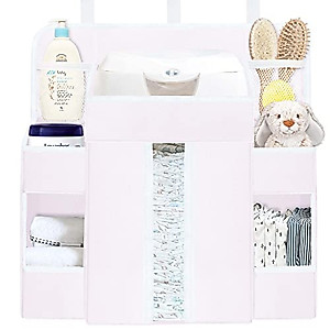YENING Hanging Diaper Organizer for Changing Table Baby Nursery Diaper Holder Stacker for Crib Baby Essentials Storage Pink